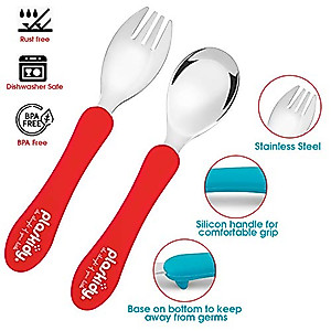 PLASKIDY Toddler Utensils Set of 8 Kids Utensils Forks and Spoons - BPA Free/Dishwasher Safe Toddlers Silverware Stainless Steel with Silicone Handle's Children's Safe Flatware Cutlery Set