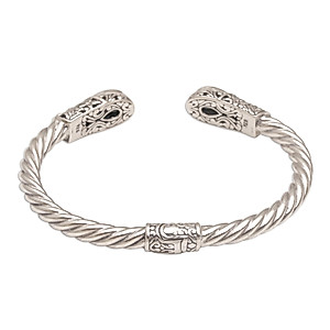 NOVICA Artisan Handmade Blue Topaz Cuff Bracelet Silver Floral from Bali Sterling Indonesia Birthstone 'Floral Iridescence'