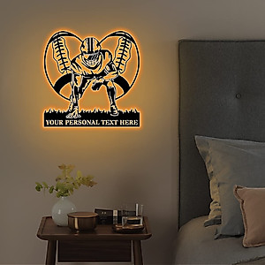 Amabery Personalized Wooden LED Wall Hanging Football Sign Night Light Custom Name Rugby Lamp with 16 Changing Colors,Deal for Kids & Adults for Room Living Room Home Decoration (Football Sign-6)