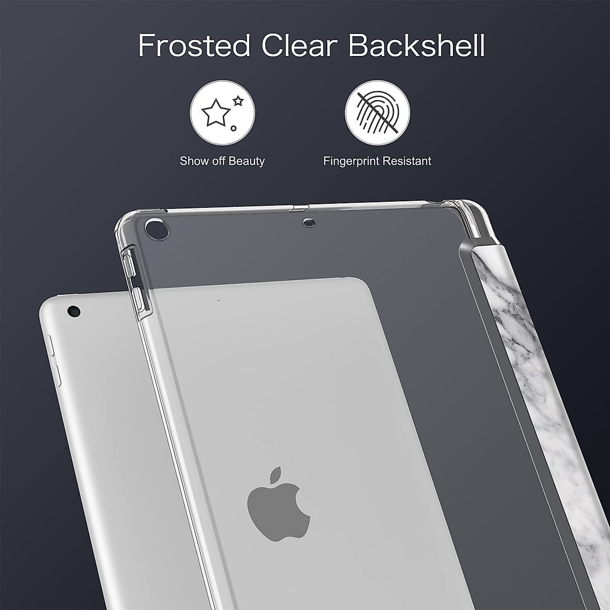 Fintie Case with Built-in Pencil Holder for iPad 6th / 5th Generation - Lightweight SlimShell Cover with Translucent Frosted Back, Supports Auto Wake/Sleep for iPad 9.7 Inch 2018/2017, Marble White