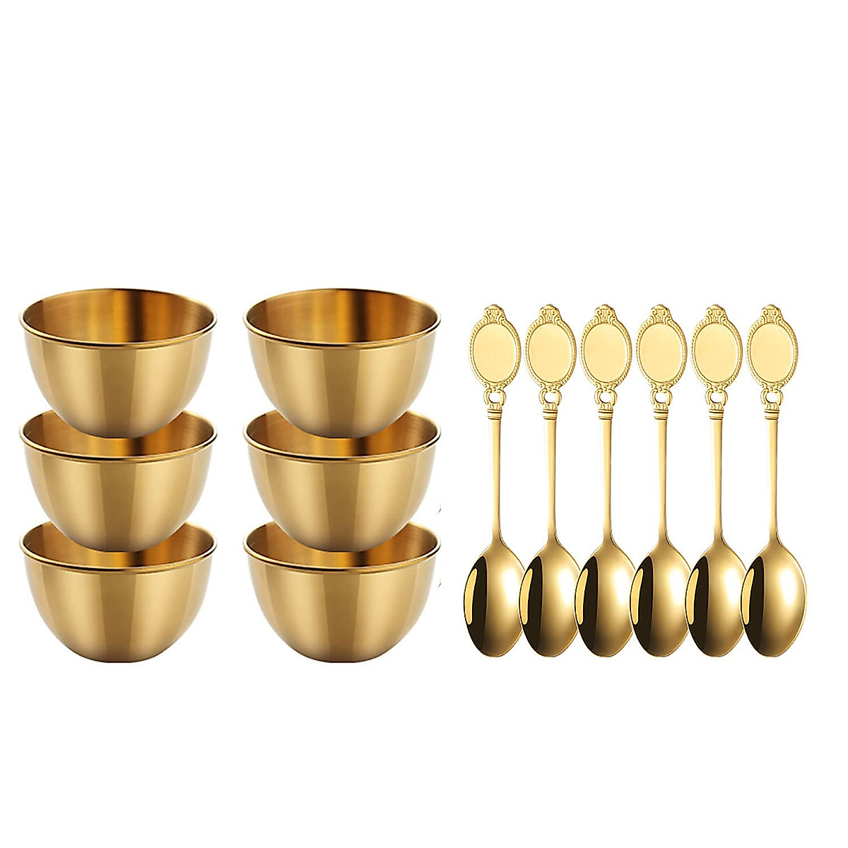 18/8 Stainless Steel Condiments Side Sauces Dishes Cereal Dessert Ice Cream Appetizer Bowls and Spoons Small Gold Serving Suace Cups for Kitchen Mini Dessert Cups