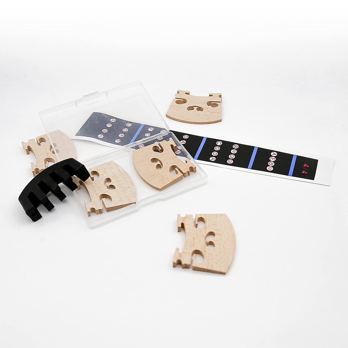 INKNOTE 8 PCS Violin Beginner Set - 4/4 Violin Notes Stickers, 5 pcs Maple 4/4 Full Size Violin Bridges, Violin Rubber Mute, with dust-free cloth, Ideal for anyone wanting to learn to play the violin