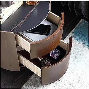 Round Bedside Table Slate Top Modern Nightstand W/ 2 Drawer End Table Side Table Solid Wood Bedside Cabinet for Bedroom Living Room Decor