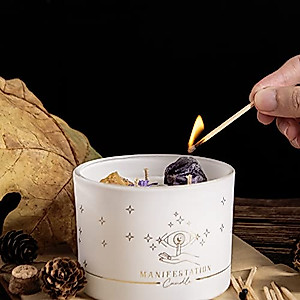 Mindseye Manifest Manifestation Candle with Crystals Inside 100% Natural Soy Candles Healing Intention Citrine Crystal Large 12oz Spell Wishing