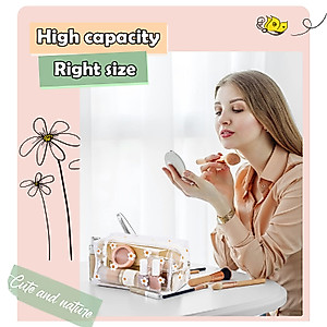 Amylove 2 Pack Cute Flower Makeup Bags Floral Cosmetic Bag Daisy Zippered Pouches Portable Toiletry Bags for Women Travel Vacation Bathroom Organizing (Daisy)