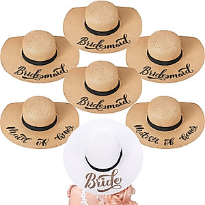 7 Pcs Bride and Bridesmaid Sun Hat Bulk Women Hat Foldable Floppy Sun Hat for Bachelorette Party Gift Honeymoon (Cute Style) White, Beige