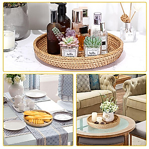 Hipiwe Round Key Basket Bowl for Entryway Table, 11.8" Large Rattan Basket Tray Decorative Ottoman Trays Centerpiece Tray for Coffee Table, Hand-Woven Fruit Basket Wicker Serving Tray