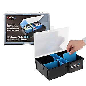 BCW Prime X4 XL Gaming Box | Playing Card Storage Box for Decks and Game Accessories, Includes Removable Dividers and Dice Trays | Trading Card Storage Box for Gaming | Pokemon, MTG, Naruto Cards