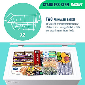 Deep Freezer with Electronic Control Freestanding Freezers with 2Removable Stainless Steel Basket Mini Freezer Top Open Door Compact Freezer Ideal for Office Basement Kitchen WHITE