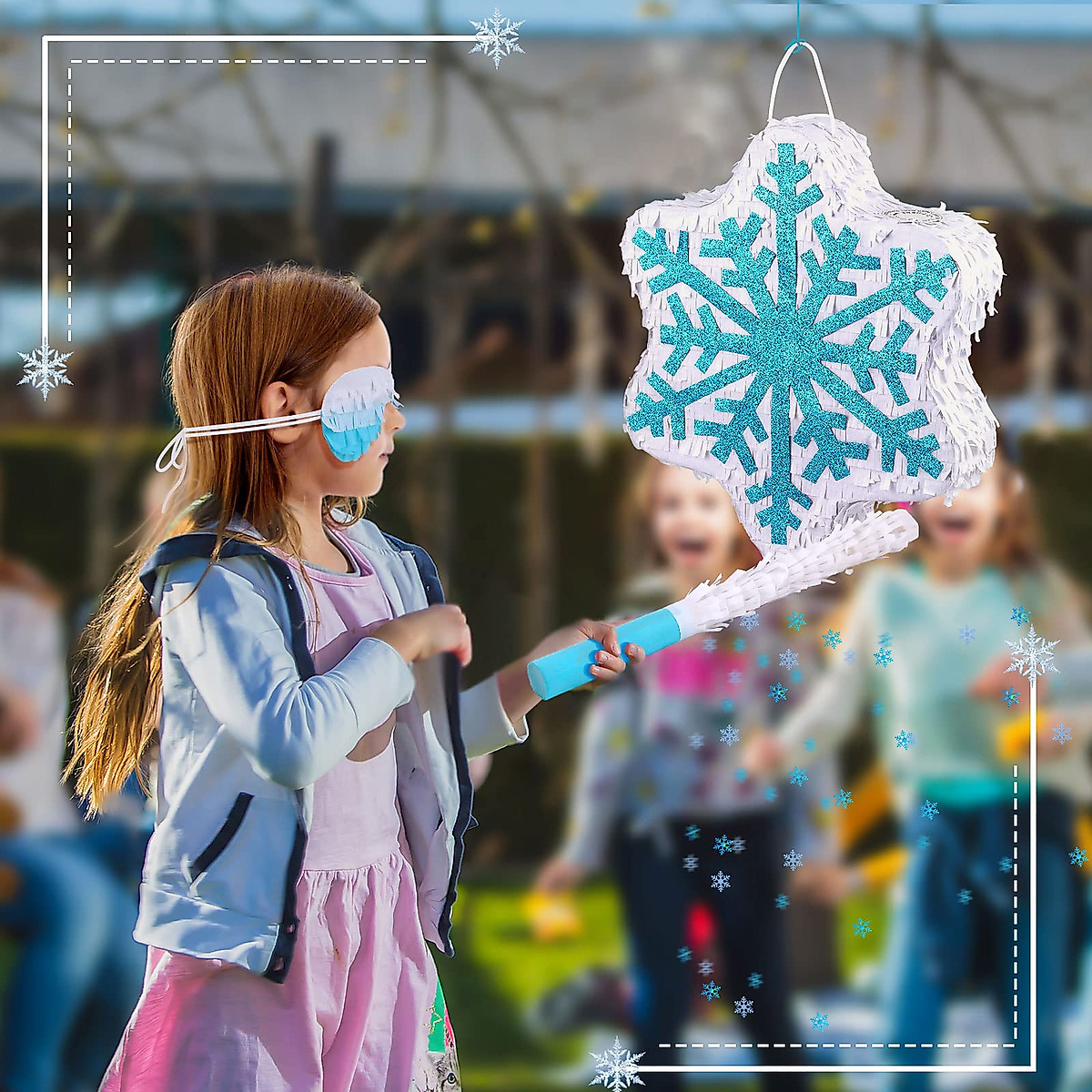 Deekin Snowflake Piñata Christmas Winter Piñata Pull String Blue Snowflake Decors for Winter Theme Party Birthday Party Game Supply for Christmas Party Decorations