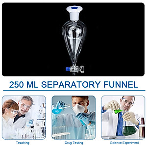 POPETPOP Separating Funnel- 250ml Separatory Funnel Pear Shaped Borosilicate Glass Separatory Funnel Laboratory Separation Funnel Separation Funnel for Lab