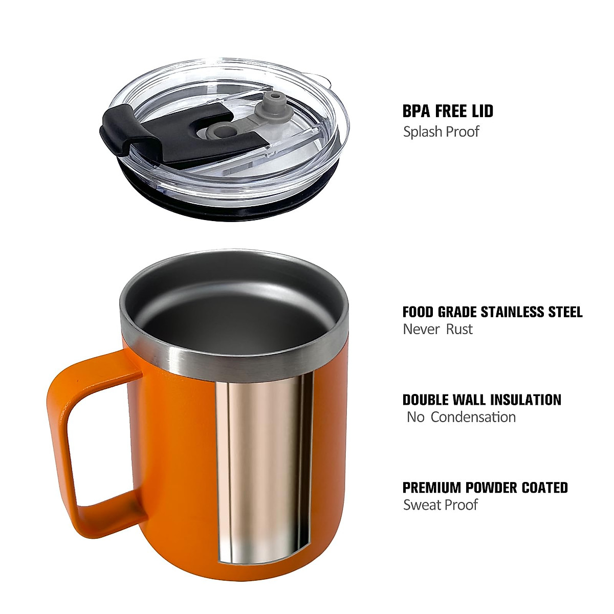 GOBATT 1pack 12oz Coffee Mug With Handle Bulk, Stainless Steel Insulated Travel Tumblers With,Double Wall Vacuum Camping Cup for Hot & Cold Drinks Tea (orange)