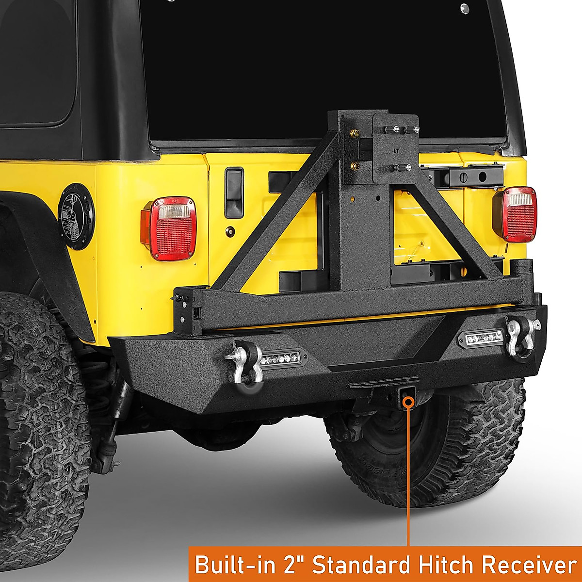u-Box Wrangler TJ Rear Bumper w/Tire Carrier for 1987-2006 Jeep TJ YJ Wrangler Different Trail Texture Steel Bumper w/Receiver Hitch & LED Lights