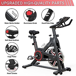 LABODI Stationary Cycling Bike, Indoor Exercise Bike with LCD Monitor, 35LBS Heavy Flywheel & Comfortable Seat, Perfect Cycle Bike for Home Gym Workout (Black Red)