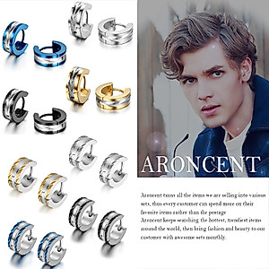 Aroncent Stainless Steel 3-8 Pairs Hoop Earrings Men Small Hoop Huggie Hinged Earrings Set for Men Women 4mm Gifts