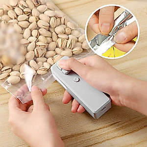 Mini Bag Sealer, 2024 Upgrade 2 in 1 Heat Sealer with Cutter USB Rechargeable Mini Sealing Machine Heat Seal Tool, Portable Vacuum Food Sealer Bag Sealing Machine for Plastic Bags Snack Bags (Gray)