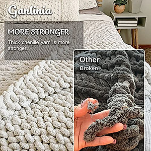 Chunky Knit Blanket Throw Handmade with Chenille Yarn Giant Thick Soft Throw for Couch Sofa Bed Home Decor Machine Washable, Beige 40x50