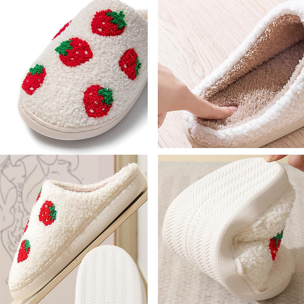 Vdidnts Heart Slippers For Women Strawberry Slippers Couple House Shoes Memory Foam Flat Slippers Strawberry 39/40