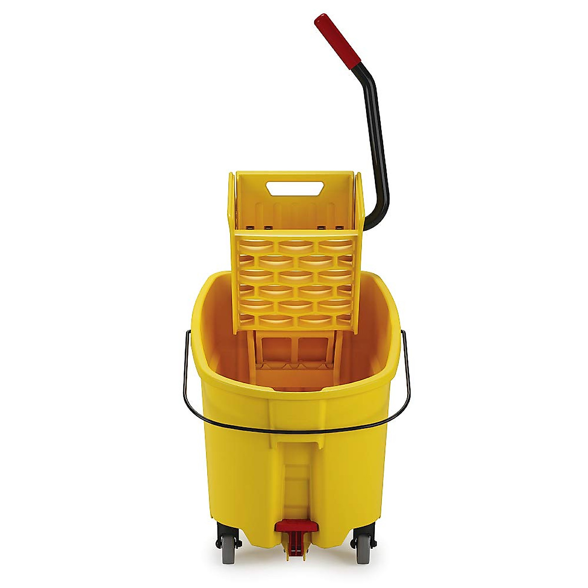 Rubbermaid Commercial Products WaveBrake 44 QT Side-Press Mop Bucket and Wringer Combo on Wheels with Foot Drain, Yellow, for Heavy-Duty Floor Cleaning
