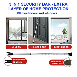 Door Security Bar Door Jammer Security Bar & Adjustable Sliding Door Glass Patio Door Stoppers Barricade Inside Stick Blocker Lock Burglar Bars For Home Apartment Travel 2 PCS Heavy Duty Secure Safety