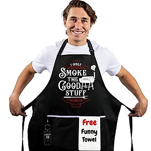 LIKENORTH funny aprons for men Hilarious mens apron for cooking kings chef apron for men,Perfect for bbq & grill shenanigans (I only smoke the good stuff)