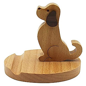 Pokanic Cell Phone Tablet Wooden Stand Dock Holder Cradle Mount Organizer Charger Station Table Desk Room Office School Kitchen Non-Slip Wood (Dog)