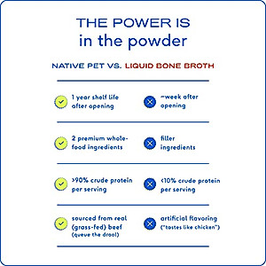 Native Pet Bone Broth for Dogs | Dog Food Topper for Picky Eaters | Dog Gravy Topper for Dry Food | Protein Powder for Dogs | Beef Flavored Bone Broth Powder for Dogs | Bone Broth for Cats | 4.75oz