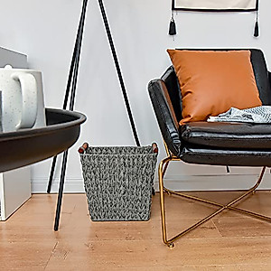 GRANNY SAYS Woven Waste Basket, Gray Wicker Basket with Wood Handles, Wicker Waste Basket for Bathroom Living Room, 2-Pack, 13" x 7 ½" x 12 ½"