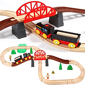 Asweets Wooden Train Set for Toddler,40 Piece with Train Track Electric Operated Fits Thomas,Brio,Melissa and Doug Magnet Battery Train Toy for 3 4 5 Years Old Boys
