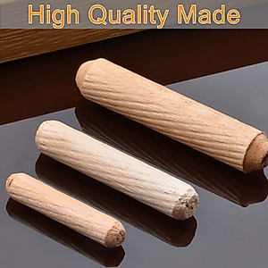 Luckkyme, 400pcs 1/4” 5/16” 3/8" L Fluted Wood Dowel Pins Beveled Ends Tapered for Easier Insertion Straight Grooved Pins for Furniture Door and Art Projects