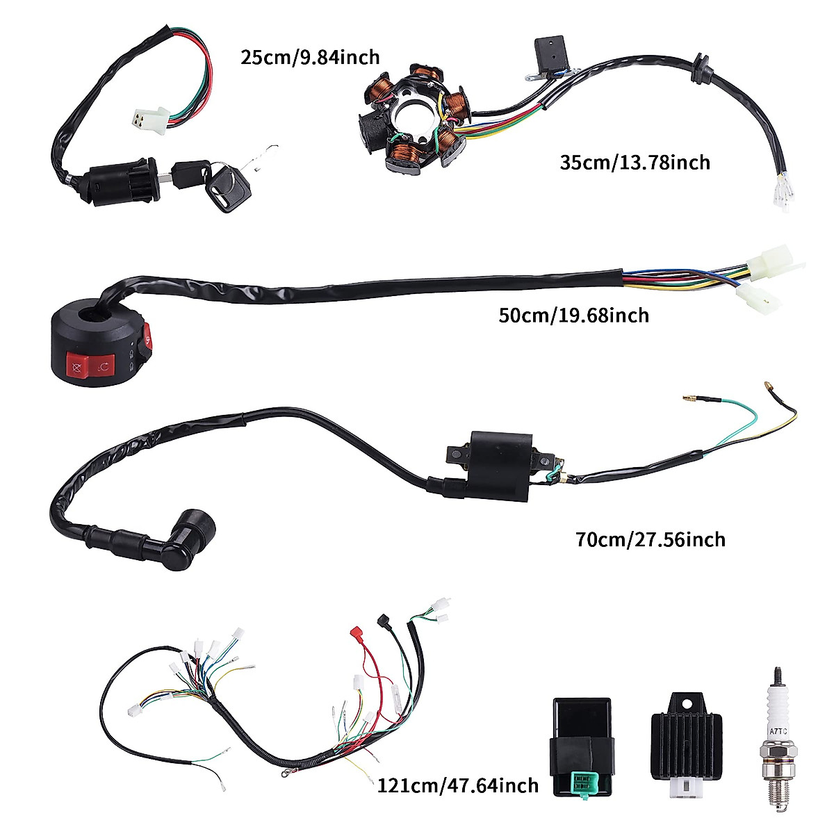 Complete Electrics Wiring Harness Coil Stator Solenoid Relay CDI Spark Plug for 4 Wheelers Stroke ATV 50cc 70cc 90cc 110cc 125cc Go Kart Pit Quad Dirt Buggy Bike Parts by OTOHANS AUTOMOTIVE
