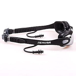 Large Frame Swimming Goggles One Piece Earplug Waterproof and Antifogging HD Electroplate Large Frame Goggles for Adult