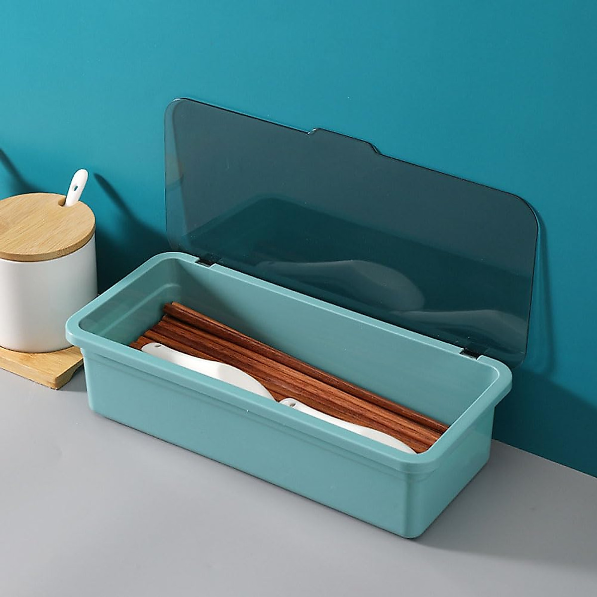 Cabilock 2pcs Utensil Storage with Lid Plastic Cutlery Tray, Kitchen Utensil Holder Silverware Tray Silverware Tray with Lid, Silverware Organize Utensil Storage Box Cutlery Organizer