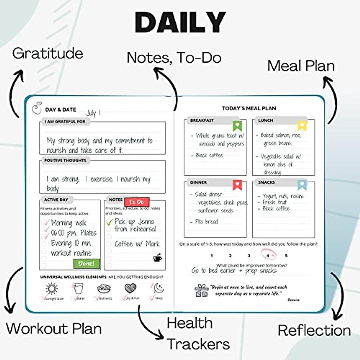 Life & Apples Wellness Planner - Food Journal and Fitness Diary with Daily Gratitude and Meal Planner for Healthy Living and Self-Care - Track Weight Loss Diet and Health Goals - Undated, White