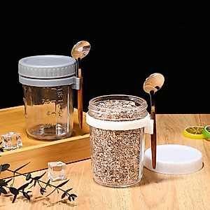 Luxshiny 4PCS Overnight Oats Containers, 14 oz Meal Prep Jars Glass Overnight Oats Jar With Lids And Spoons Large Mouth Mason Jars for Yogurt Milk Cereal