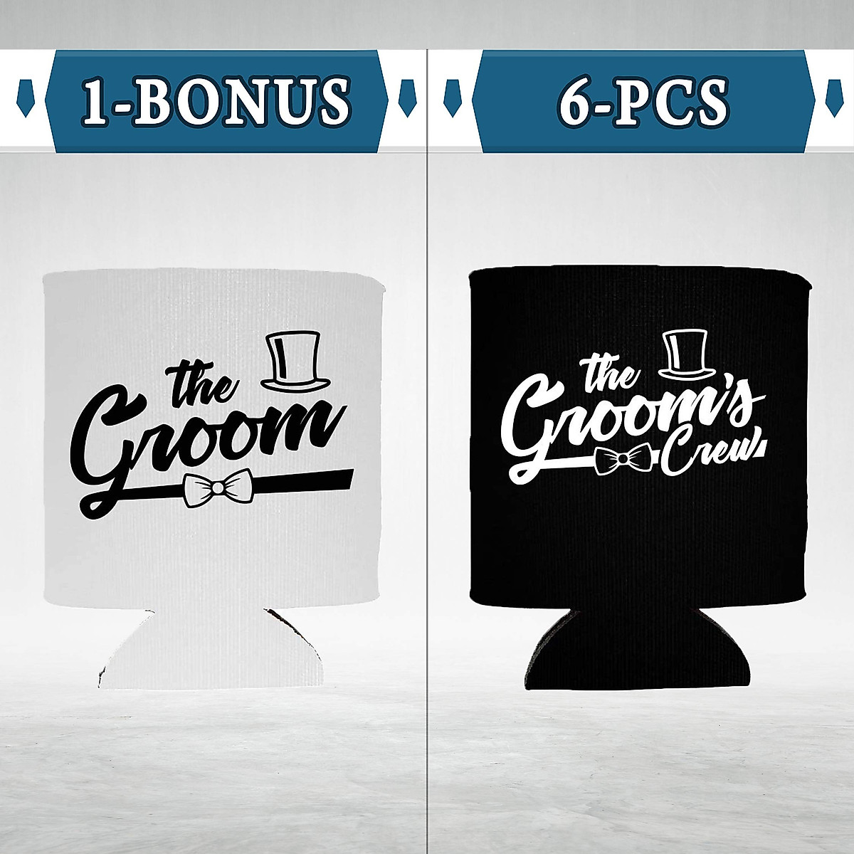 Shop4Ever The Groom and The Groom’s Crew Bow Tie Top Hat Can Coolie ~ Wedding Bachelor Party Beer Can Sleeve Coolers ~ (Crew Hat, 6 Pk)