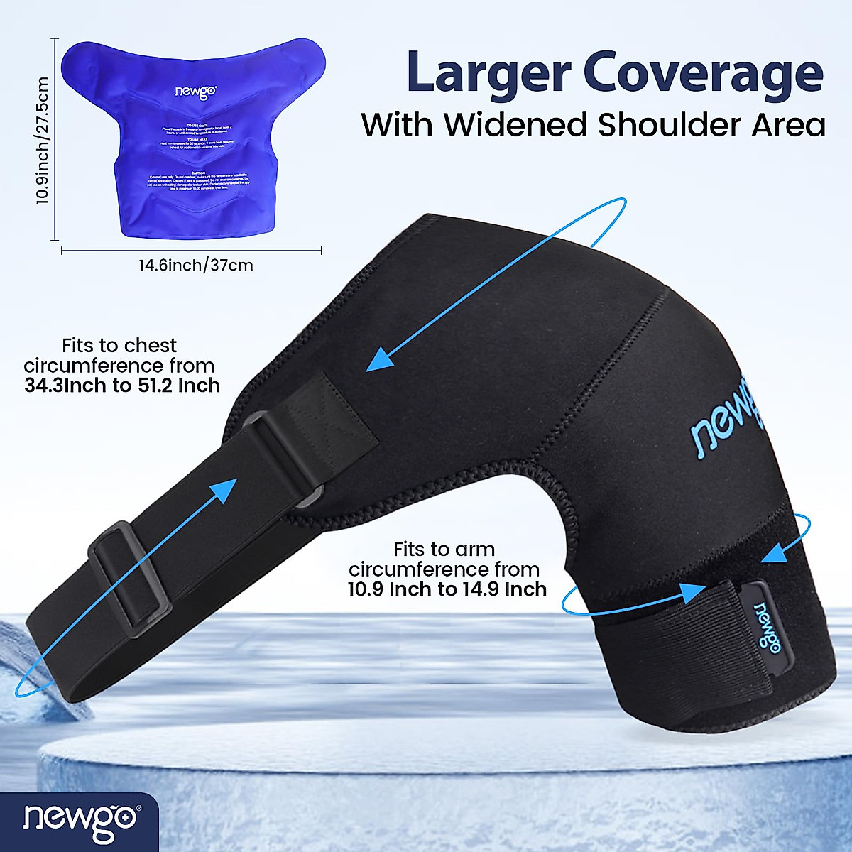 NEWGO Shoulder Ice Pack Rotator Cuff Cold Therapy, FSA HSA Eligible Ice Pack Shoulder Wrap Cold Compression Sleeve for Pain Relief, Surgery Recovery, Bursitis - Medium