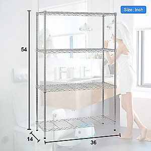 BestOffice Adjustable Wire Shelving Storage Shelves Heavy Duty Shelving Unit for Small Places Kitchen Garage (Chrome, 36×14×54)