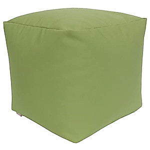 Rulu Ottoman Outdoor/Indoor Sunbrella Bean Bag Pouf 19"x19"x18"H Canvas Gingko, Light Green