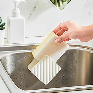 VALINK Sink Sponge Holder, Plastic Sink Sponge Caddy Sink Organizer Cleaning Cloth Storage, Adhesive Sponge Holder for Kitchen Sink White