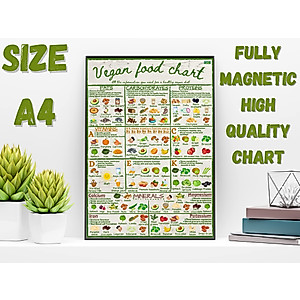 Vegan Healthy Food Chart Guide - Informative Nutrition Vitamins Minerals Magnetic Fridge Chart - Stylish Colourful Water Resistant Kitchen Guide Magnet