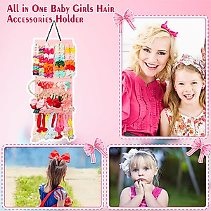 Vimiv Bow Holder for Baby Girls, Bow Headband Holder for Baby,Baby Headband Holder Organizer Hanging Newborn Hair Bow Storage w/Heart-Shape Velvet Hangers for Baby Hair Accessories, Soft Pink