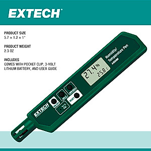 Extech 445580 Humidity and Temperature Pen Sized Meter with Pocket Clip