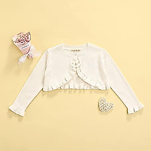Toddler Baby Girl Sweater Crop Top Knit Cardigan Long Sleeve Ruffled One Button Cute Outwear Kids Fall Shrug Cover Up (White,1-2 Years)
