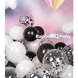 Metallic Shiny Black and White Balloons 10 Inch Black White Confetti Balloons 12 Inch 68PCS Latex Helium Chrome Party Decoration Balloon Set