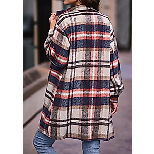 BTFBM Women's Corduroy Shacket Jacket Shirts Lapel Long Sleeve Oversized 2023 Fall Winter Button Down Shirt Dress Pocket(Plaid Khaki, Medium)