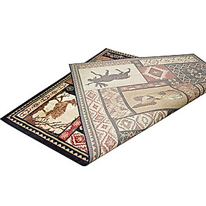 HR Cabin 906 Nature and Animals Area Rug 5'2" x 7'2" Contemporary Geometric Design Fish/Moose/Bear/Lodge