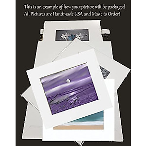 Coastal Ocean Moon Purple Home Decor Bedroom Bathroom Purple Matted Wall Art Picture (11x14 Photo with16x20 Mat)