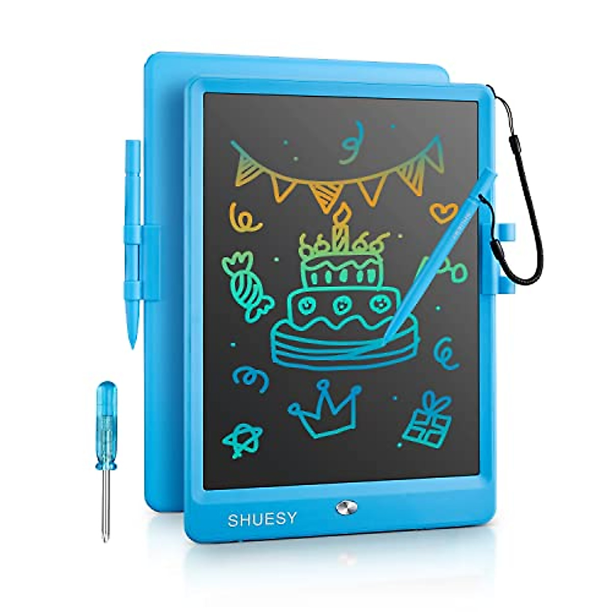 SHUESY LCD Writing Tablet for Kids – 8.5 inch Colorful Graffiti Drawing Board for Toddlers – Magic Scribble Doodle Board – Touch Screen LCD Drawing Tablet – Doodle Pad for Toddler 1-3 4-8 (Blue)