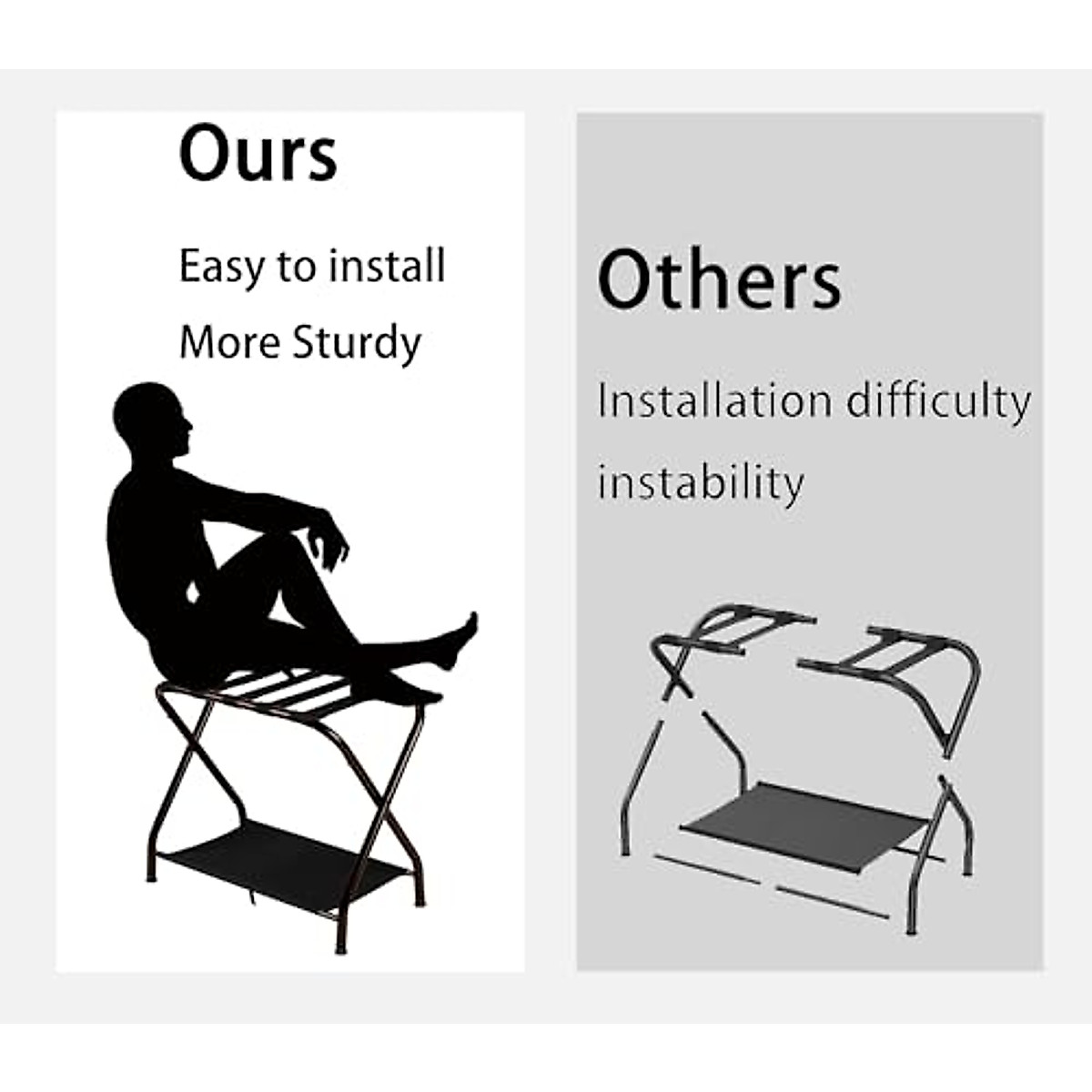 Yuihochic Luggage Rack, Suitcase Stand with Fabric Storage Shelf, for Guest Room,Bedroom,Hotel, Foldable Painted Steel Frame (Brown+Package Quantity 1)